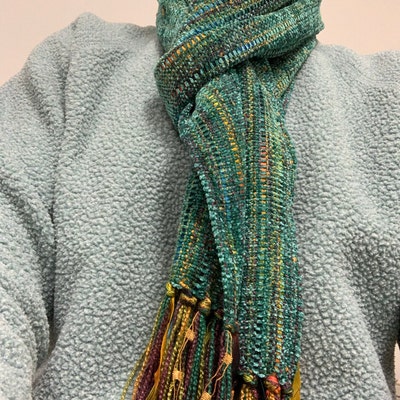 Handwoven Ocean Green Teal Rayon Chenille Scarf - Etsy