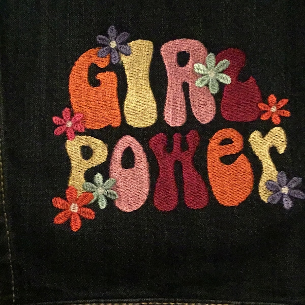Girl Power Retro Embroidery Design, Girl Flower Embroidery Design ...