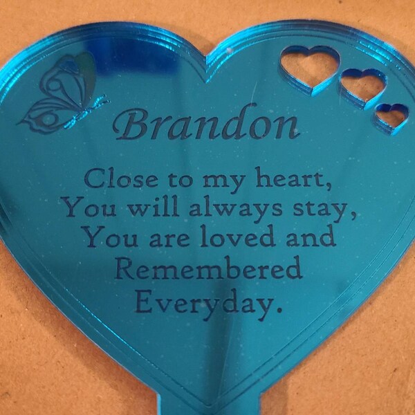 Heart Memorial Stick - Personalised - Cemetery Decoration Any Name With ...