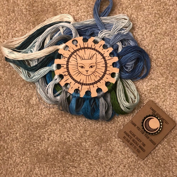 Witchy Cat Embroidery Floss Thread Storage Holder - Witch Cat Face ...