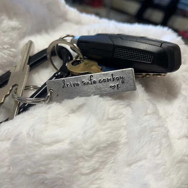 Drive Safe Cowboy Aluminum Key Chain Hand Stamped With Initial ...
