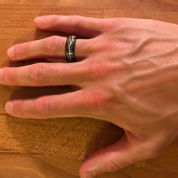 Lightning Glow Ring, Hammer Texture Ring, Titanium Wood Glow Ring, Mens ...