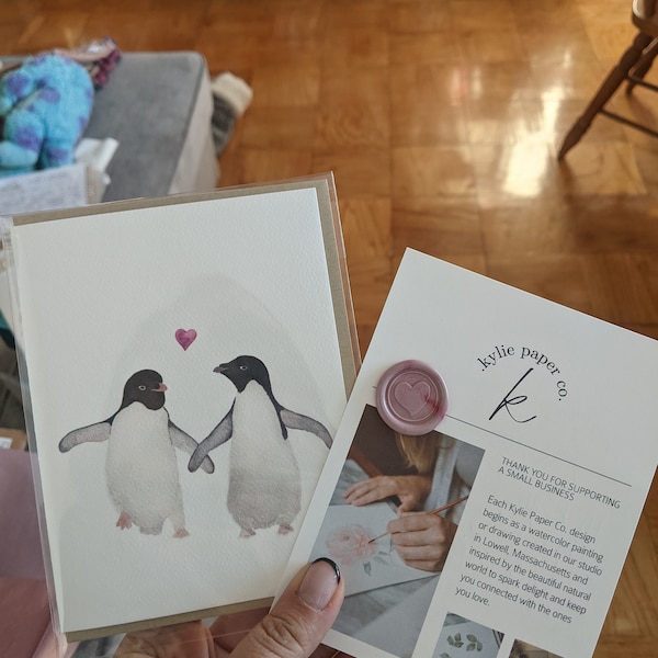 Christmas Penguins Greeting Card Watercolor Penguin Love Card Holiday ...
