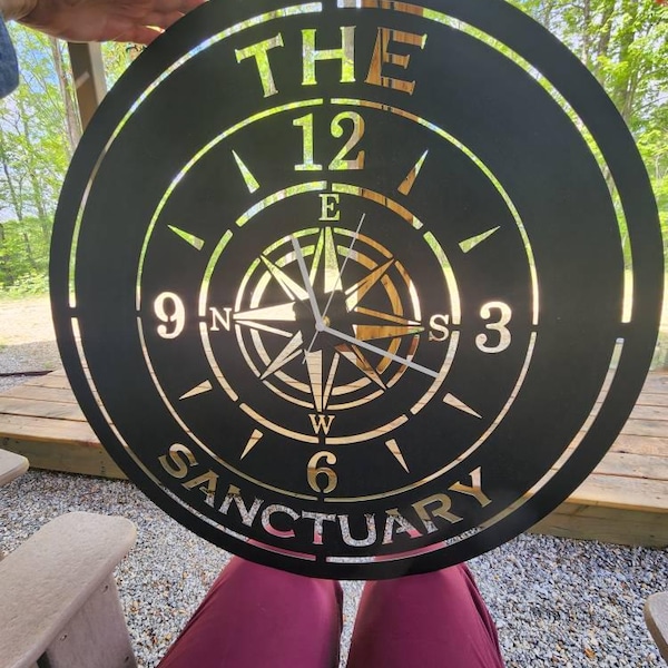 Personalized Compass Rose Metal Clock - Nautical Wall Art ...