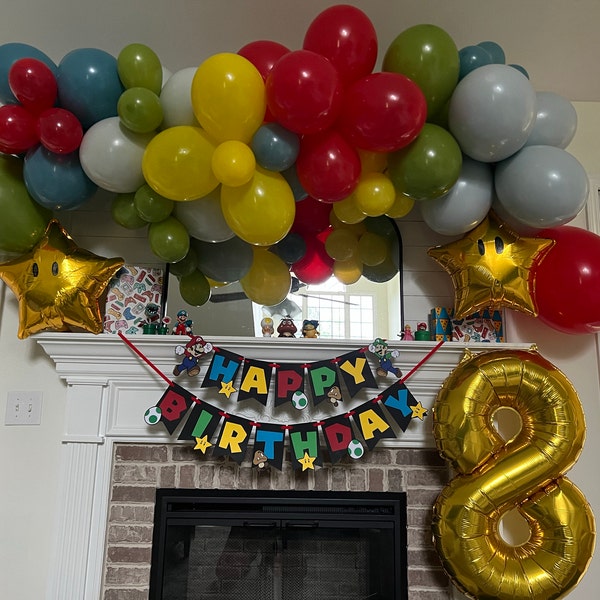 Mario Bros Balloon Garland, Super Mario Party Decorations, Muted Mario ...