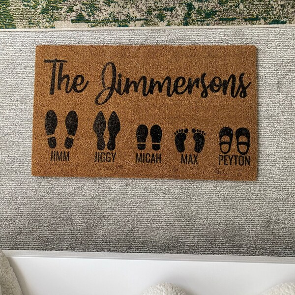 Custom Footprint Family & Pet Name Doormat, Custom Door Mat, Pet Owner ...