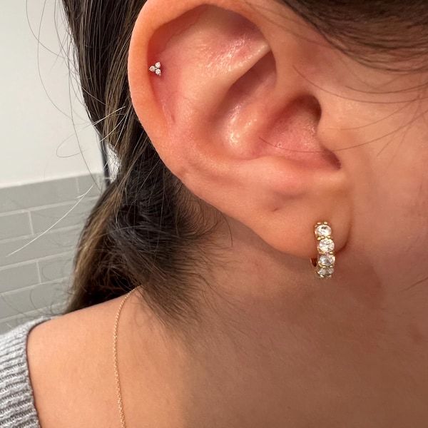 14K Solid Gold Threadless Dangle Hidden Helix Earrings/cartilage ...