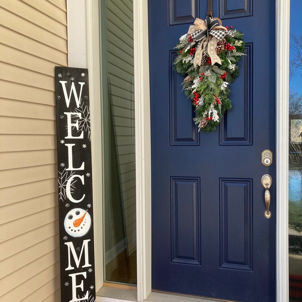 Snowman Winter Welcome Sign, Snowman Decor, Winter Sign, Welcome Sign ...