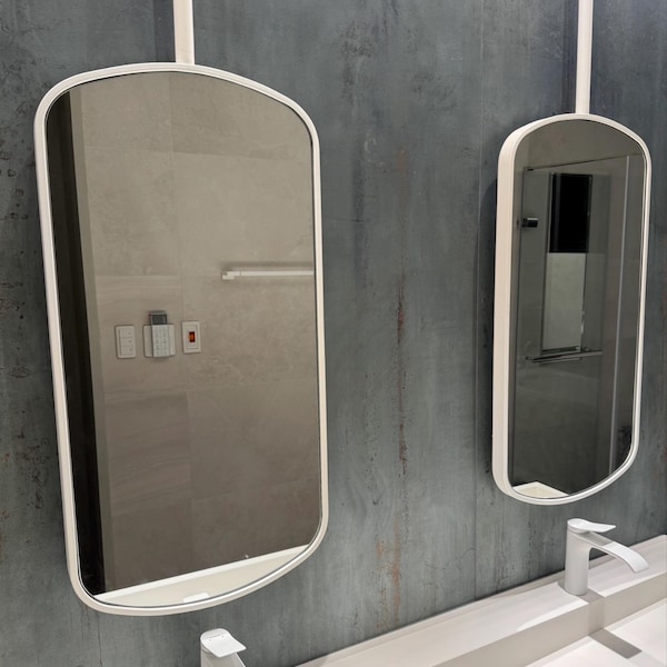 Ceiling Mount Bathroom Mirror: Curved Rectangular Metal Frame ...