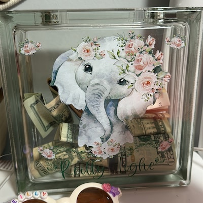 Personalized Baby Glass Block Savings Piggy Bank, New Baby Boy Gift ...