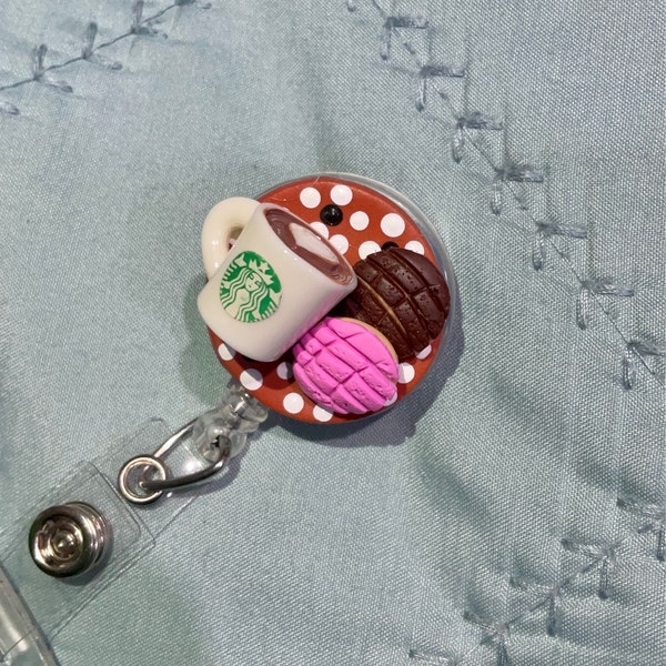 Mini Conchas With Coffee Mug Badge Reel | Mexican Pan Dulce ID Holder ...