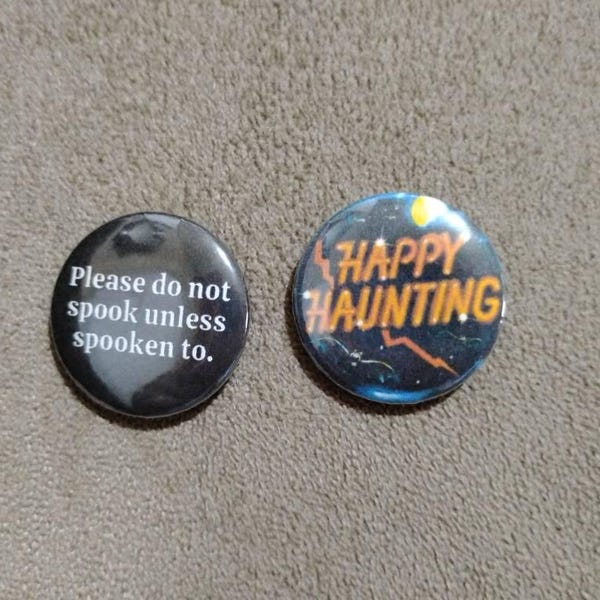 Vintage Style Halloween Pinback Buttons - Spooky Ghost Pumpkin Skeleton ...