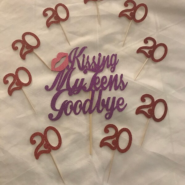 Glitter "kissing My Teens Goodbye" Topper 20 Cake Topper, Big 20 , 20th ...