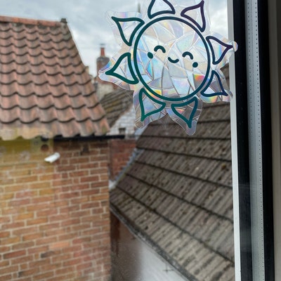 Happy Sun Suncatcher // Window Decal, Suncatcher Sticker, Renter ...