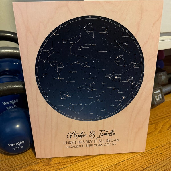 Custom Star Map Constellation Print on Wood, Night Sky Map Print ...