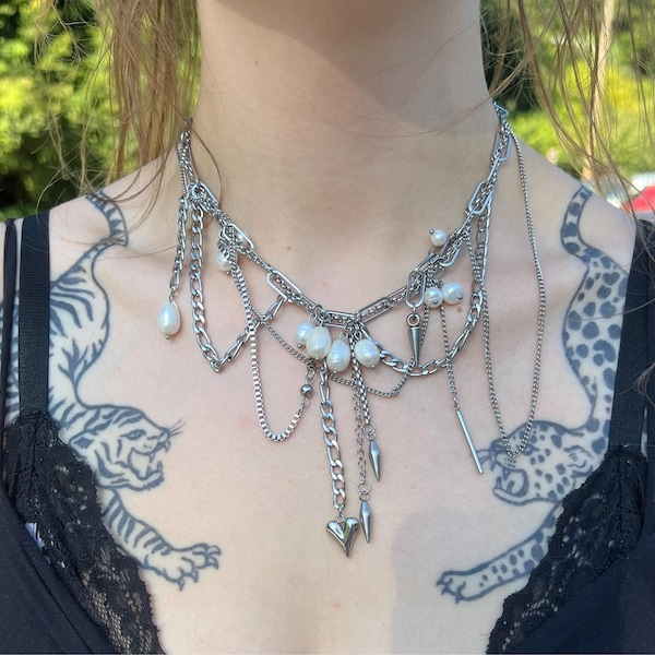 Grunge Choker Layered Necklace Set Surgical Steel With Hematite ...