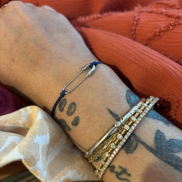 925 Safety Pin, Red String Bracelet, Paper Clip Bracelet, Minimal Gold ...