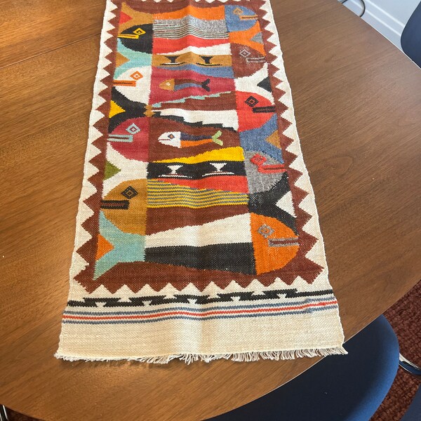 Vintage Chiapas Embroidery Mexican Table Runner Blooming Flowers ...