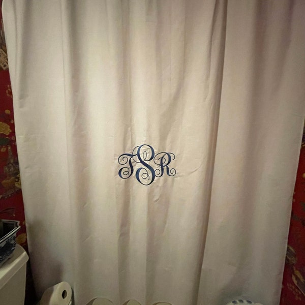 Embroidered Monogrammed Fabric Shower Curtain, White Polyester ...