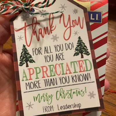 Christmas Thank You Gift Tags, Teacher Staff Employee Nurse Volunteer ...