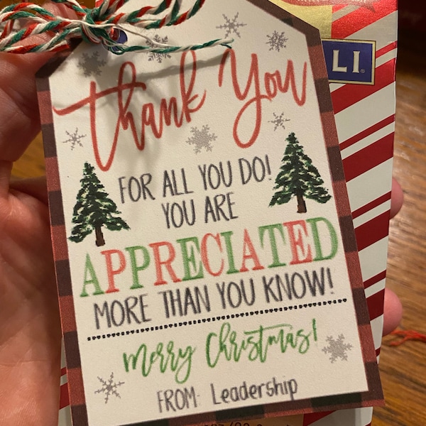 Christmas Thank You Gift Tags, Teacher Staff Employee Nurse Volunteer ...