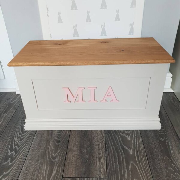 Personalised Wooden Toy Box Oak Top and Safety Stays - Etsy UK