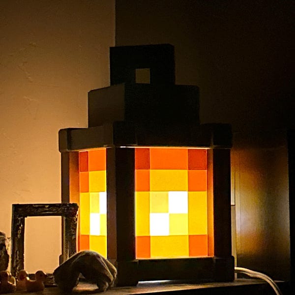 Pixelated Night Light Lantern - Night Lamp Birthday Gift - Kids Bedroom ...