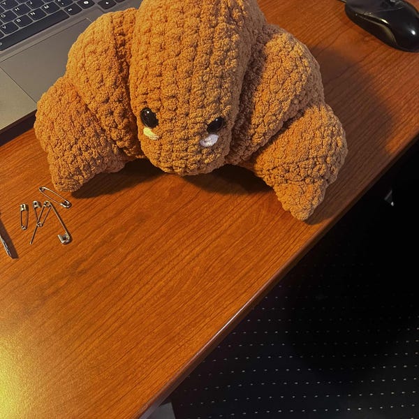 Handmade Crochet Croissant Plushie (BIG) | Stuffed Amigurumi Breakfast ...