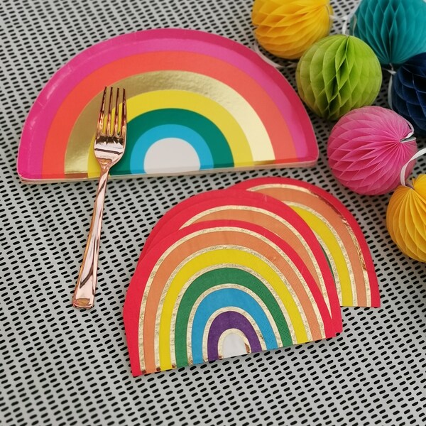 12 Rainbow Plates, Birthday Party Plates, Bright Rainbow Plates ...