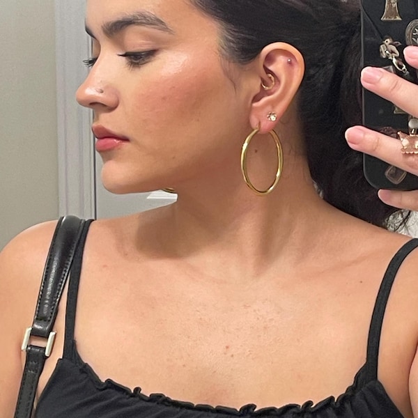 Thick Gold Hoops 18k Gold Hoop Earrings Big Gold Hoops Statement Hoops ...