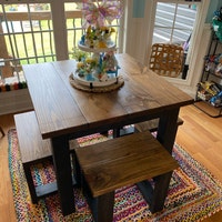 Square Small Farmhouse Table, Rustic Table, Small Dining Set with ...