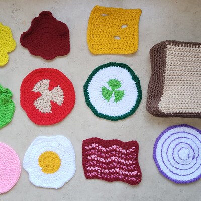 Crochet Pattern Sandwich Coaster Set Crochet Lettuce, Fried Egg ...