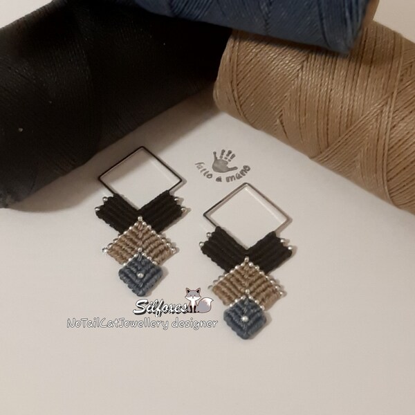 Macrame Earrings Tutorial 8, Micro Macrame Pattern, Pdf Tutorial, DIY Macrame Earrings, Step by ...