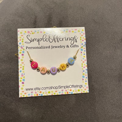 Bright Color Beads Name Necklace, Girls Custom Name Necklace, Beaded ...