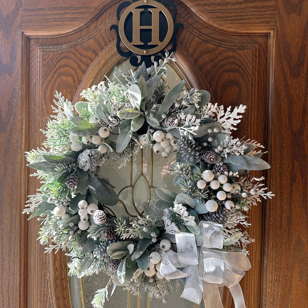 Rustic Winter Wreath for Front Door, Neutral Farmhouse Winter Wreath ...
