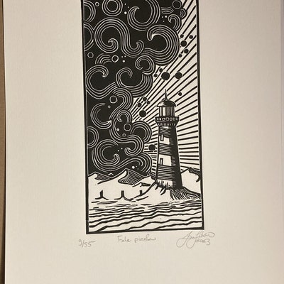 Original Linocut Mountain Artwork, Unique Carved Print, Hand Prined ...