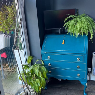 Teal and Gold Writing Bureau Desk Custom Order - Etsy