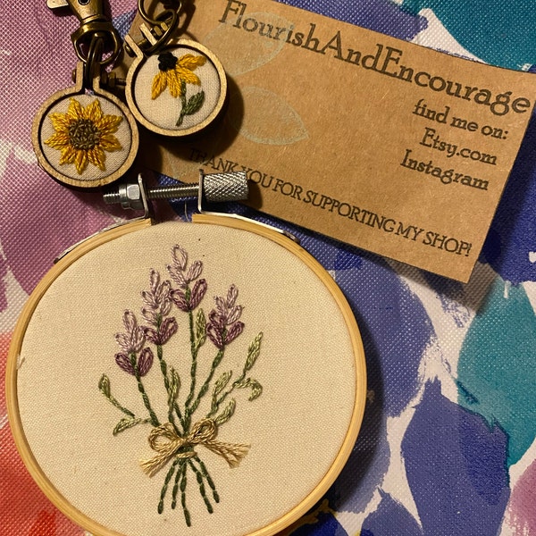 Embroidered Hoop Keychain, Hand Embroidered, Mini Wooden Hoop, Black ...