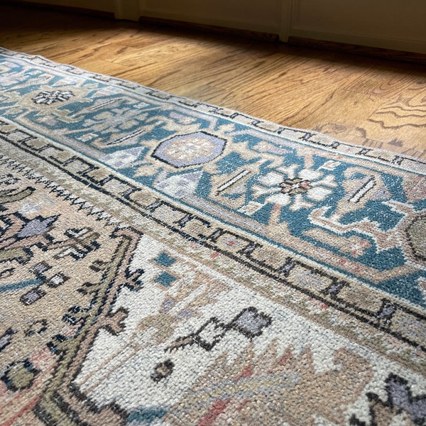 6.1x9.3 TURKISH KILIM, Pastel White Turquoise Yellow FLATWEAVE Vintage ...