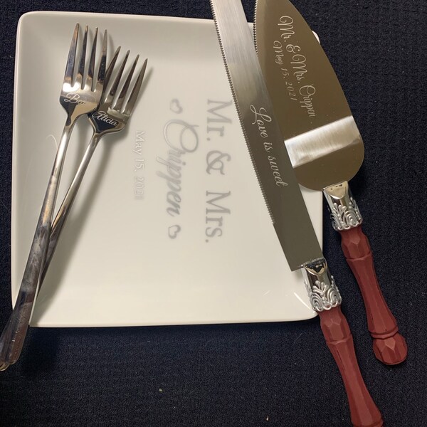 Maroon Wedding Cake Server Set & Knife Cake Cutting Set Wedding Cake ...