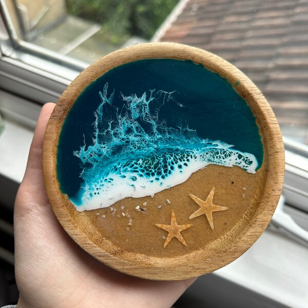 Ocean Beach Set of 4 Coasters, MADE TO ORDER, Sea Waves Modern Resin ...