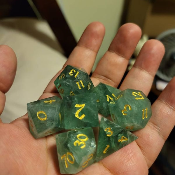 Green Fluorite Gemstone Dice (chlorophane) Hand Carved Polyhedral Dice ...