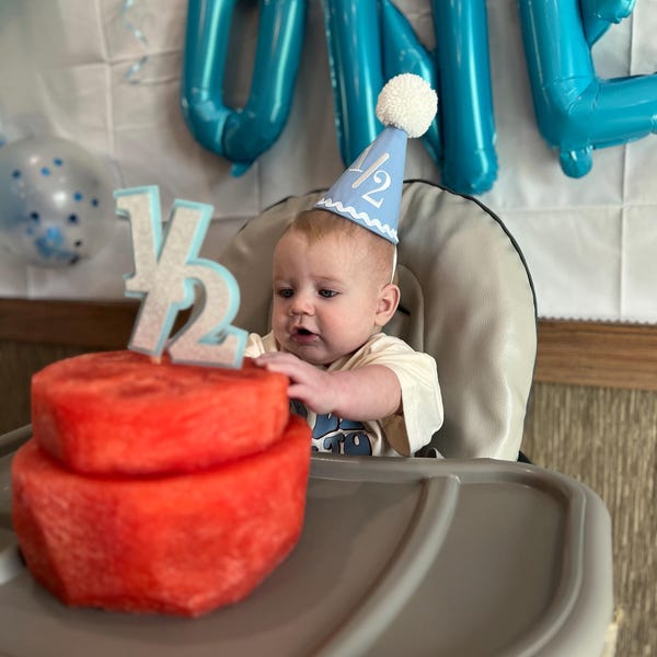 Silver and Blue Half Birthday Cake Topper, 6 Months Old, 1/2 Birthday ...
