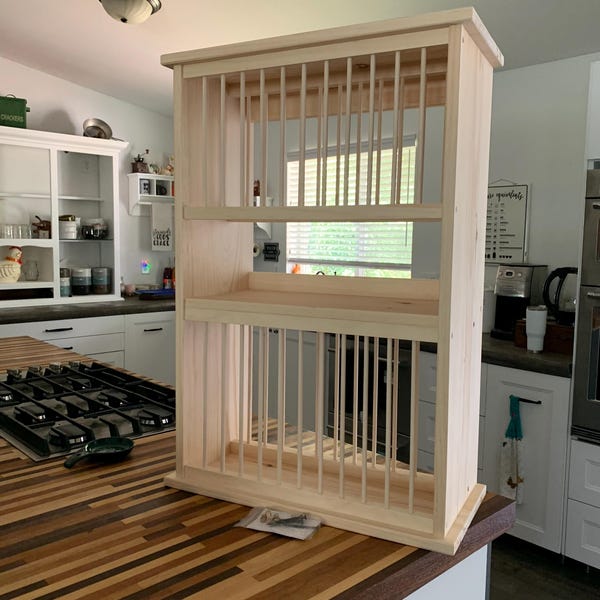 Double Deluxe Wood Plate Dish Cup Cabinet Rack, Shelf, Kitchen Solid ...