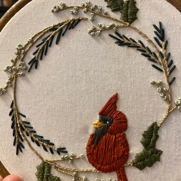 PDF Pattern - 8" Cardinal Wreath - Step by Step Beginner Embroidery ...