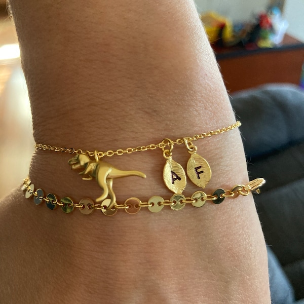 Triceratops, T-rex, Brachiosaurus Bracelet Dinosaur Jewelry Initial ...