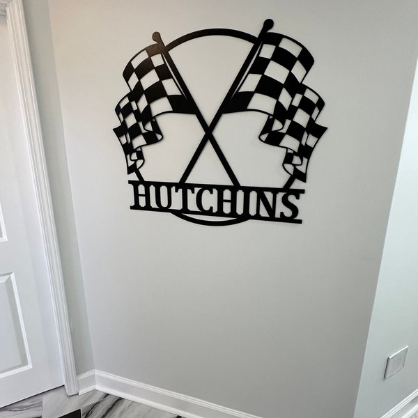 Customizable Metal Checkered Racing Flags Sign - Race Car Sign - Racing ...