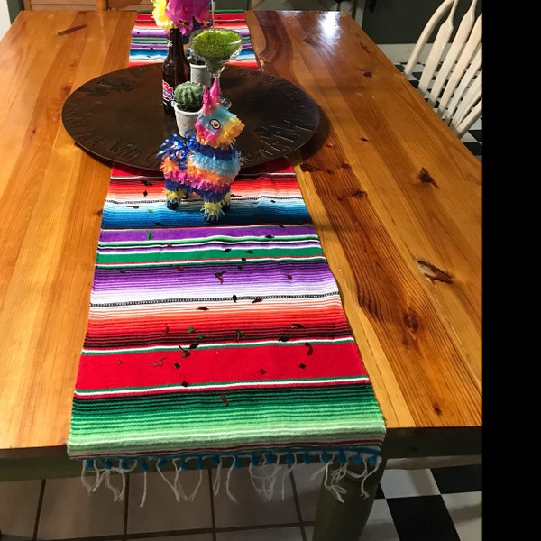 Mexican Sarape Table Runner: Southwestern Fiesta Decor (pompoms ...