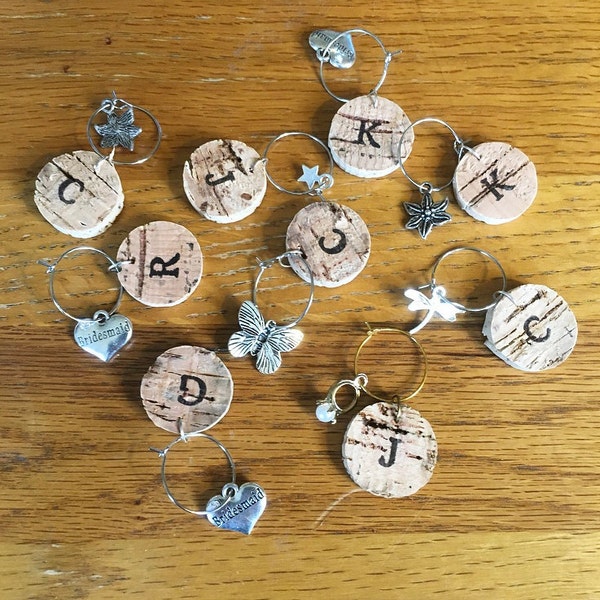 Grapes & Wine Bottle Handmade Personalised Cork Wine Glass Charms Wedding, Wedding Favour, Gift ...