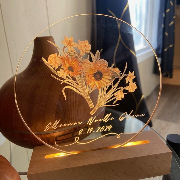 Custom Couples Name Night Light With Sunflower, Personalized Led Night ...